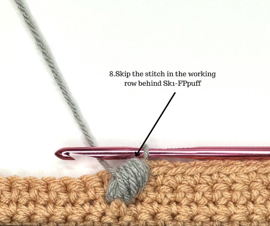 Skip 1 Front Post Puff Stitch (Sk1-FPpuff) – Crochet Photo Tutorial
